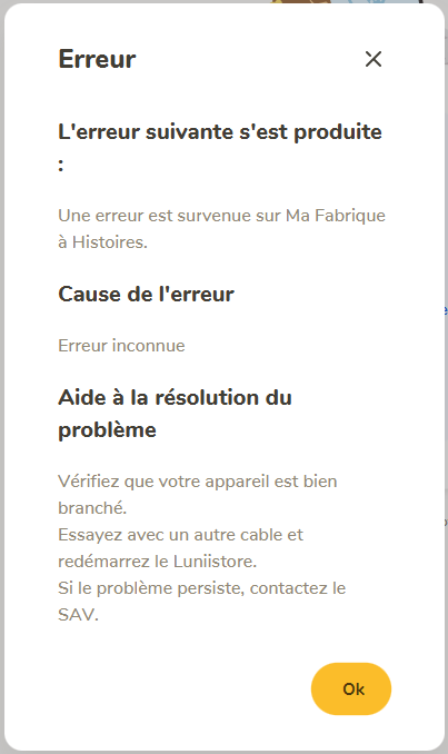 L'application Lunii pour ordinateur affiche un message d'erreur – Lunii